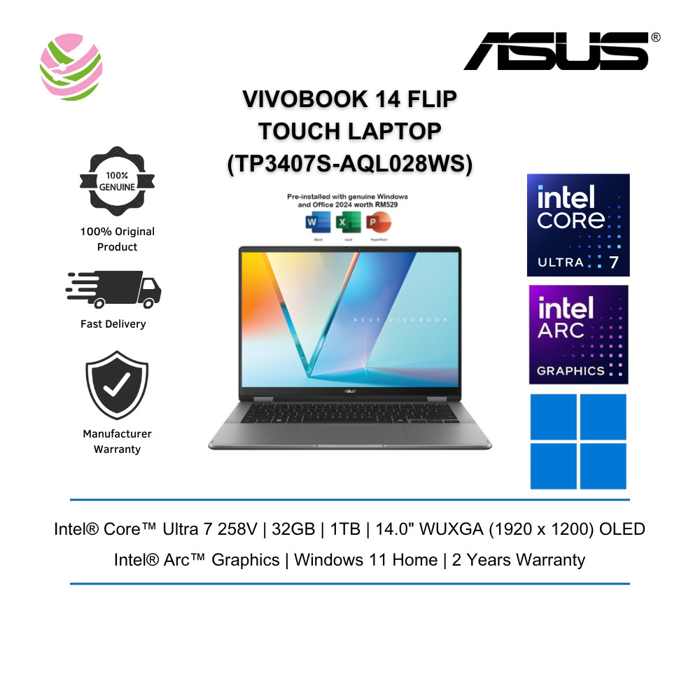 Asus Vivobook 14 Flip TP3407S-AQL028WS 14" WUXGA OLED Touch Laptop ...
