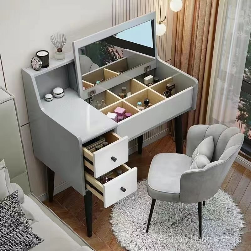 Modern Minimalist Bedroom Dressing Table with Mirror, Concealable Flip ...