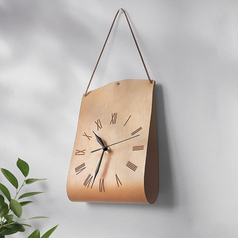 Creative Retro PU Leather Wall Clock, Coffee Shop Living Room Home ...
