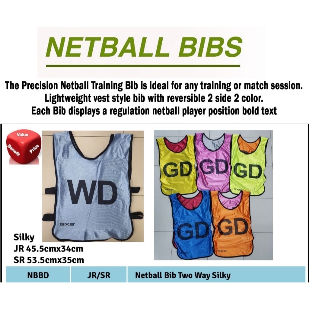 GXS Silky Netball Bibs REVERSIBLE 2 WARNA Set of 7 pcs Junior/Senior ...