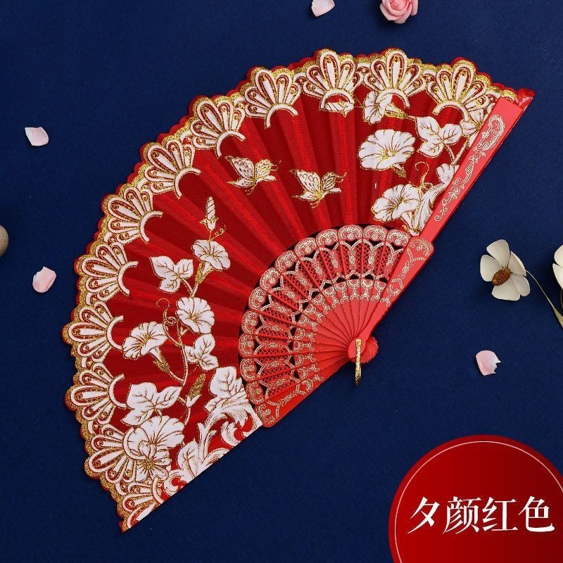 Black Background Flowers Chinese Fan Antique Cheongsam Fan Dance Fan ...