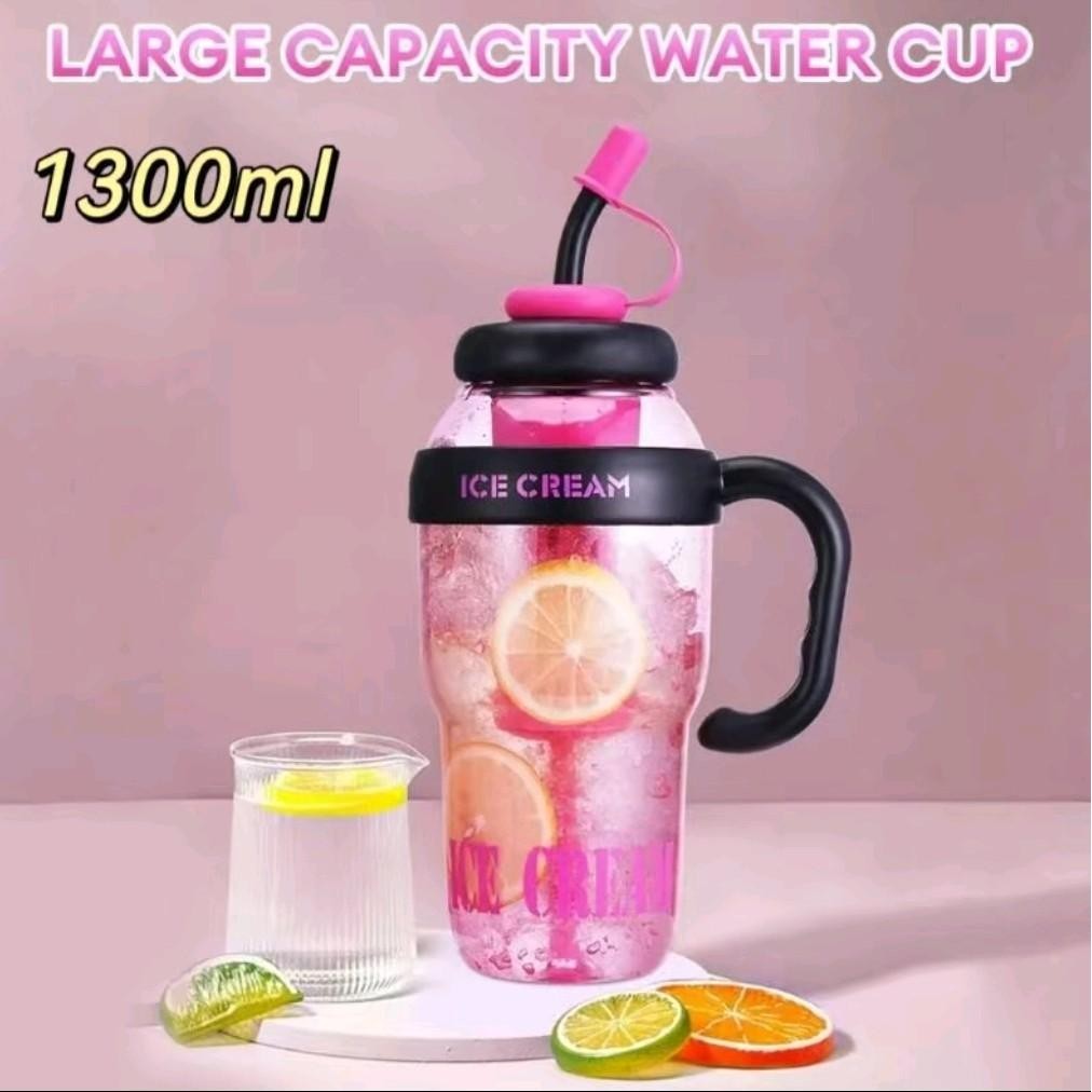 Botol Air Plastik Lutsinar dengan Straw dan Pemegang Tumbler Cawan ...