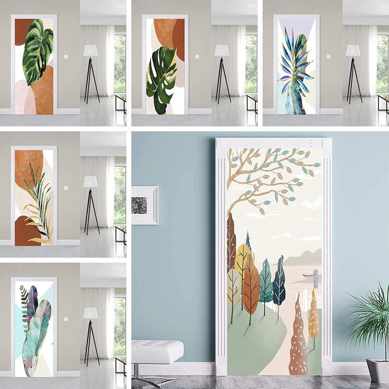 Custom Four Seasons Scenery Door Stickers Natural Leaves Home Bedroom ...