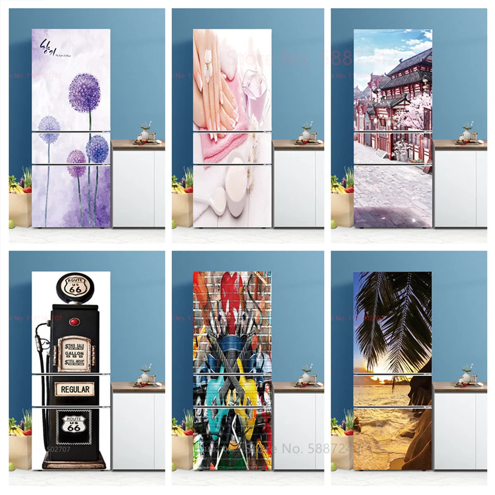Custom Pink Sakura Refrigerator Sticker Door Covers Graffiti Fridge ...