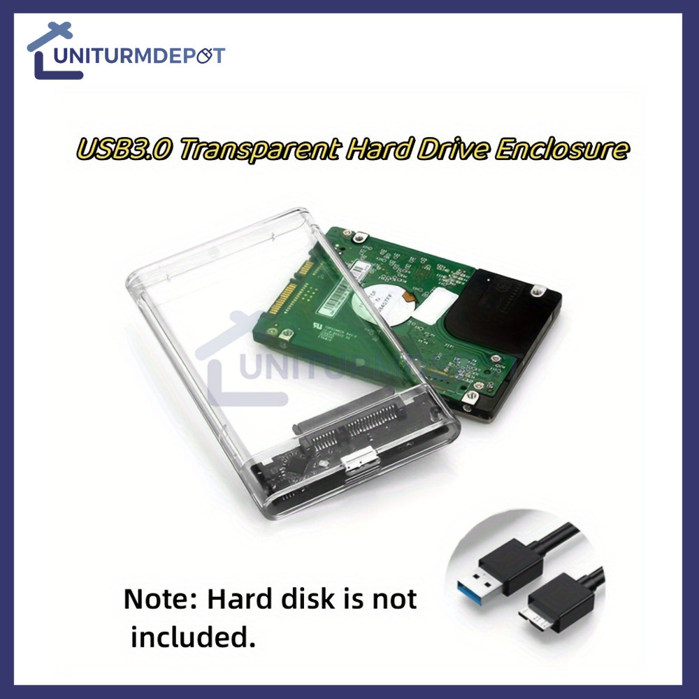 External Hard Disk Case 2.5 inch Free SATA to USB 3.0 Cable Transparent ...