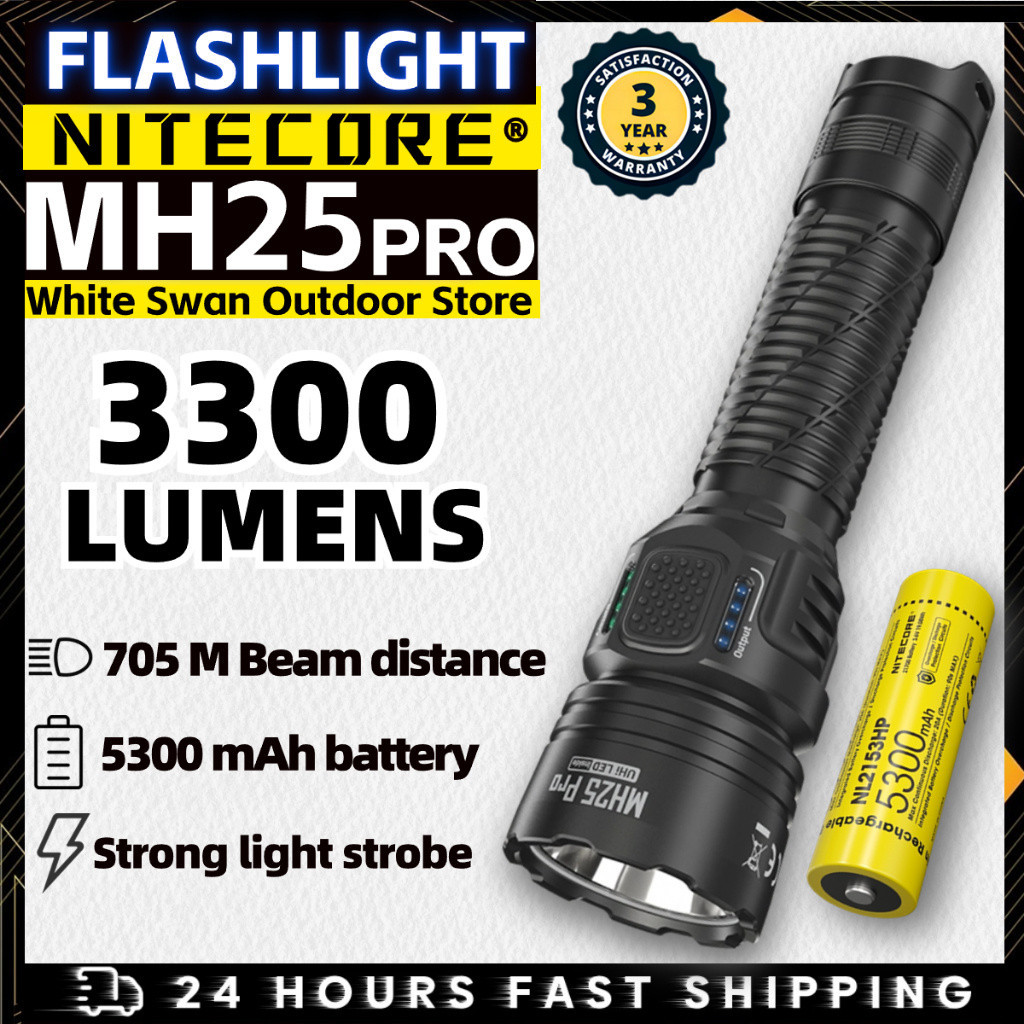 Nitecore MH25 Pro flashlight 3300 lumens 705 M USB-C charging strobe ...