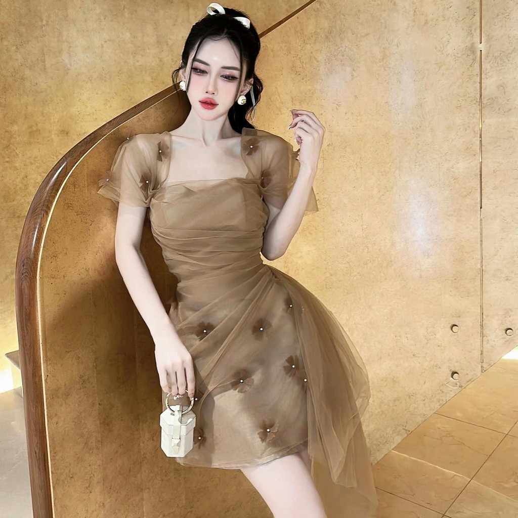 Tafta party dress with shoulder-length mesh off shoulder with luxurious ...