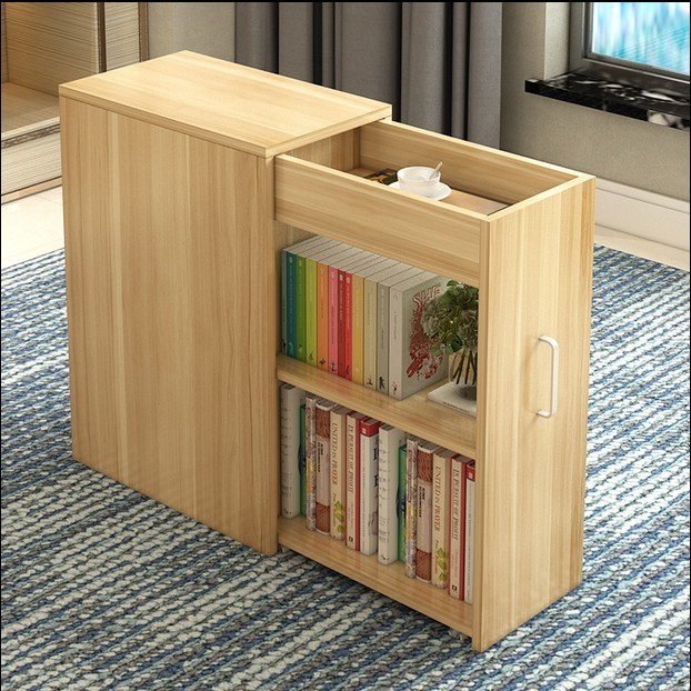 Table Side Pull-out Bookcase Bookcase Moving Wheels Bookshelf Storage ...