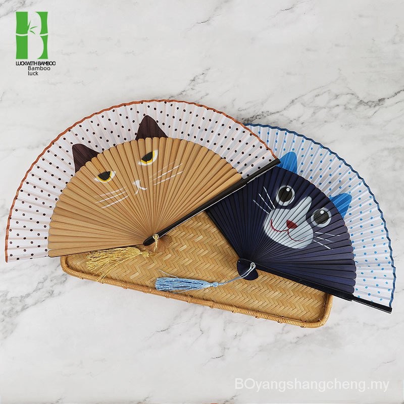 BOYANG Japanese Style Paint Japanese Style Folding Fan Hand Painted Cat ...