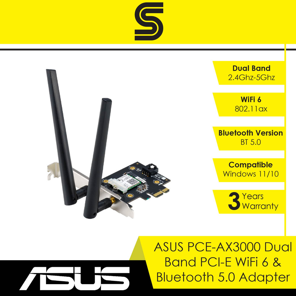 ASUS PCE-AX3000 Dual Band PCI-E WiFi 6 & Bluetooth 5.0 Adapter (Bulk ...