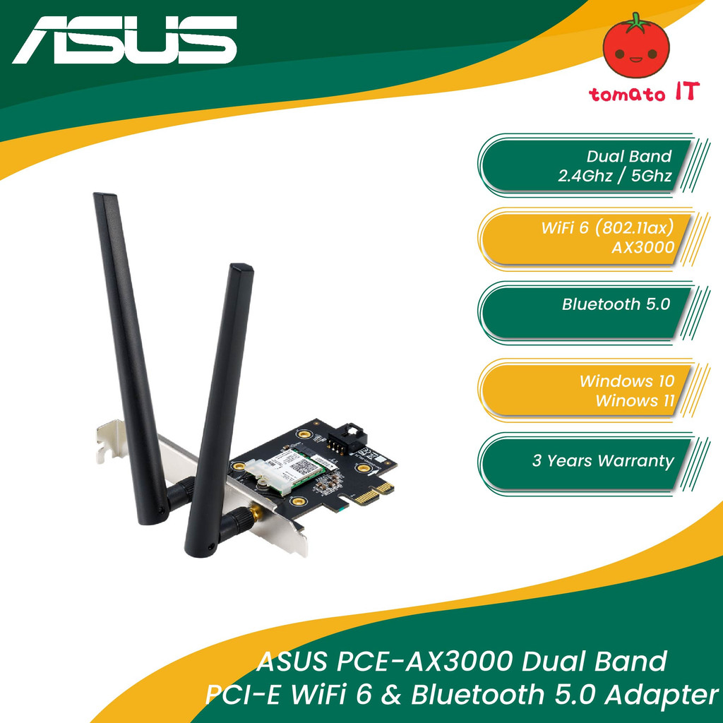ASUS PCE-AX3000 Dual Band PCI-E WiFi 6 & Bluetooth 5.0 Adapter (Bulk ...