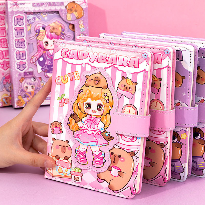 Capybara Stress Relief Notebook - Aesthetic PU Magnetic Journal for ...