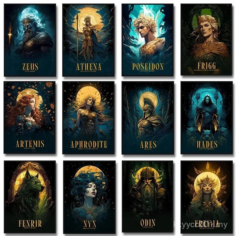Greek Gods Figure Poster Norse Mythology Gods Canvas Printing Zeus ...