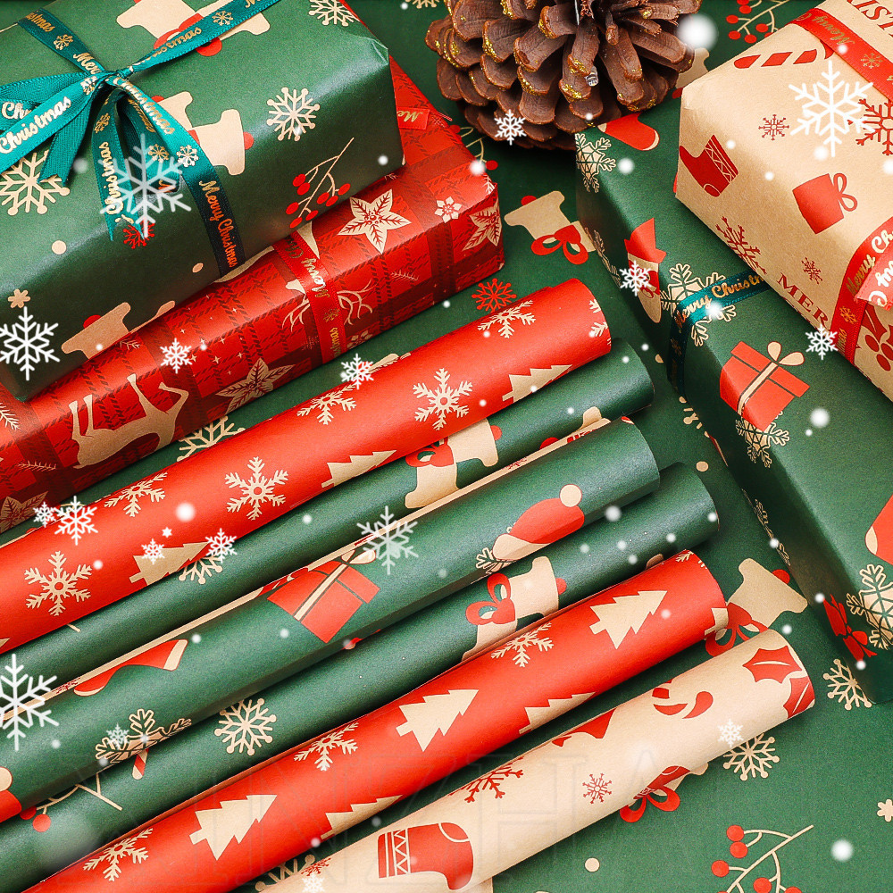 Christmas Wrapping Paper - Kraft Paper - Large Size, Self-Adhesive ...