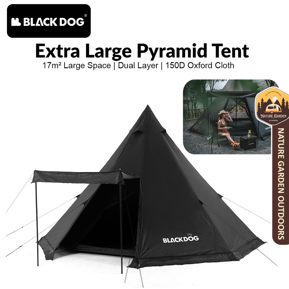 BLACKDOG Extra Large Pyramid Tent 5 To 8 Persons Black White Pyramid ...