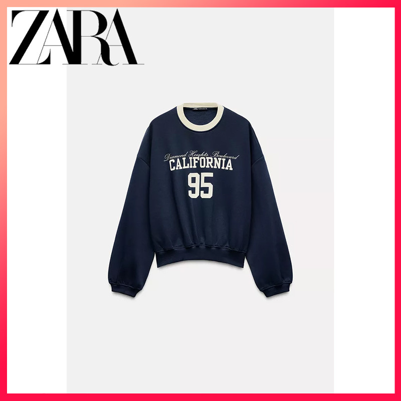 ZARA new women's clothing college style round neck loose printed long ...