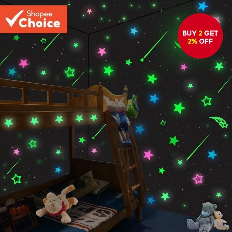 3d Stars Luminous in the Dark Fluorescent Wall Stickers Wall Decoration ...