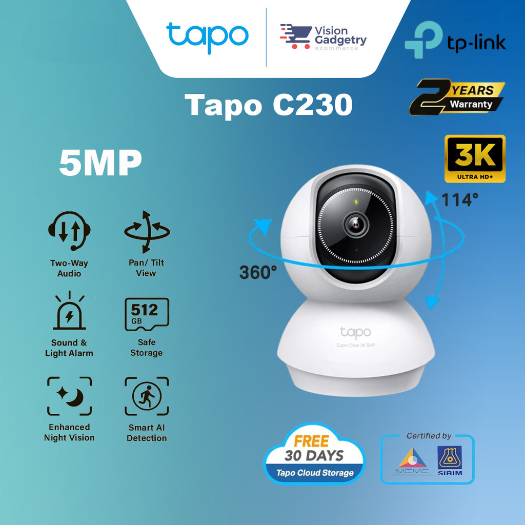 TP-Link Tapo C230 3K 5MP Pan/Tilt Home Security Wifi Camera | Shopee ...