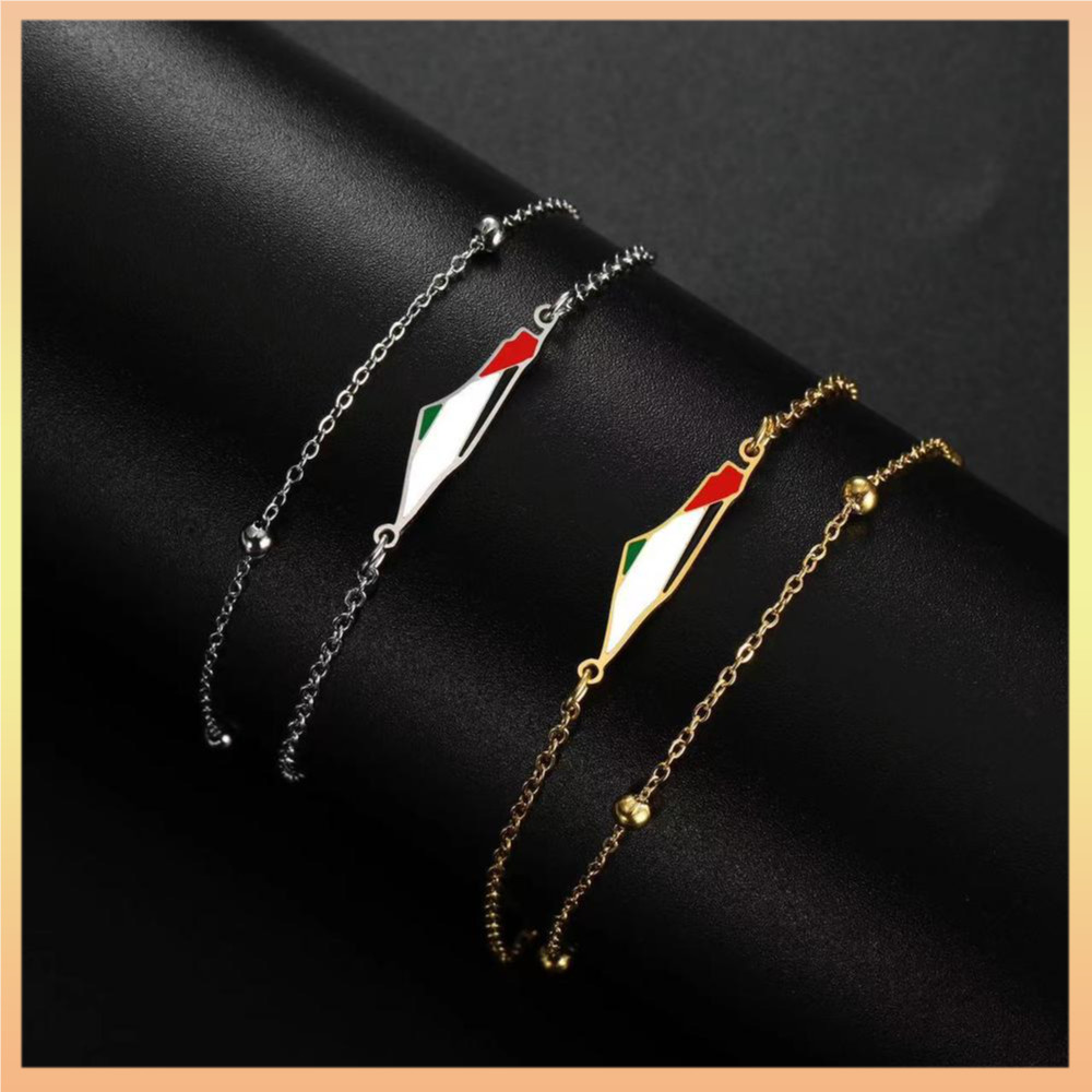 Layered Metal Bracelet Alloy Palestine Map Bracelet Charm Metallic For ...