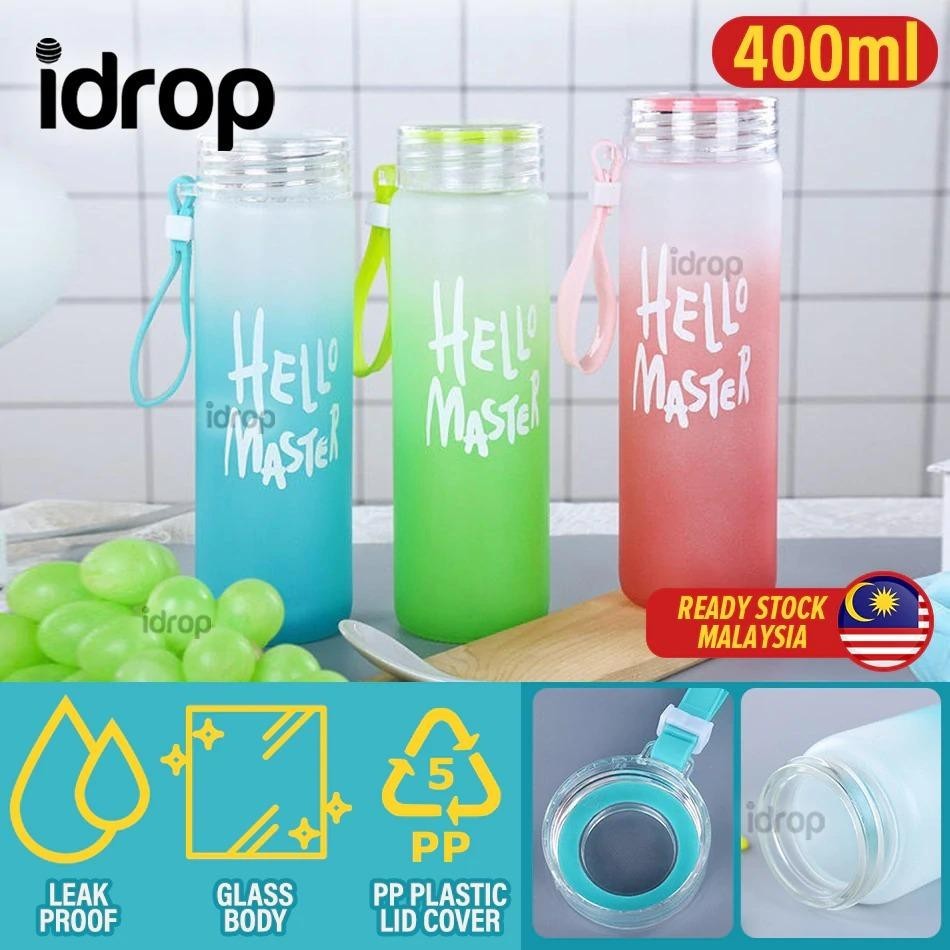 idropmy [ 400ml ] HELLO MASTER Glass Drinking Water Bottle / Botol ...