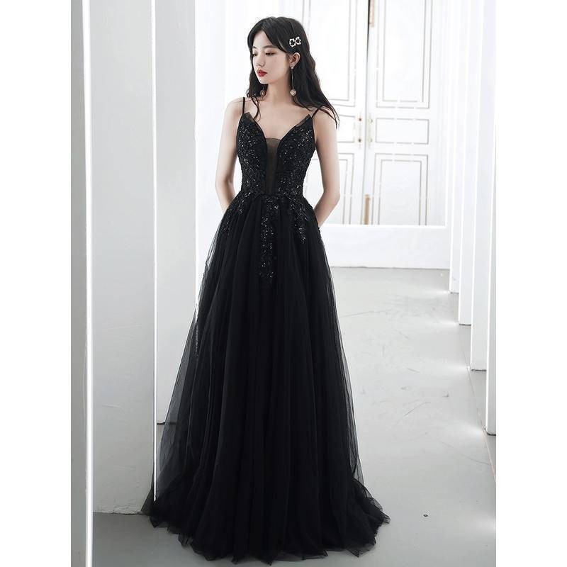 Socialite Banquet Black Suspender Evening Gown Luxurious Birthday Party ...