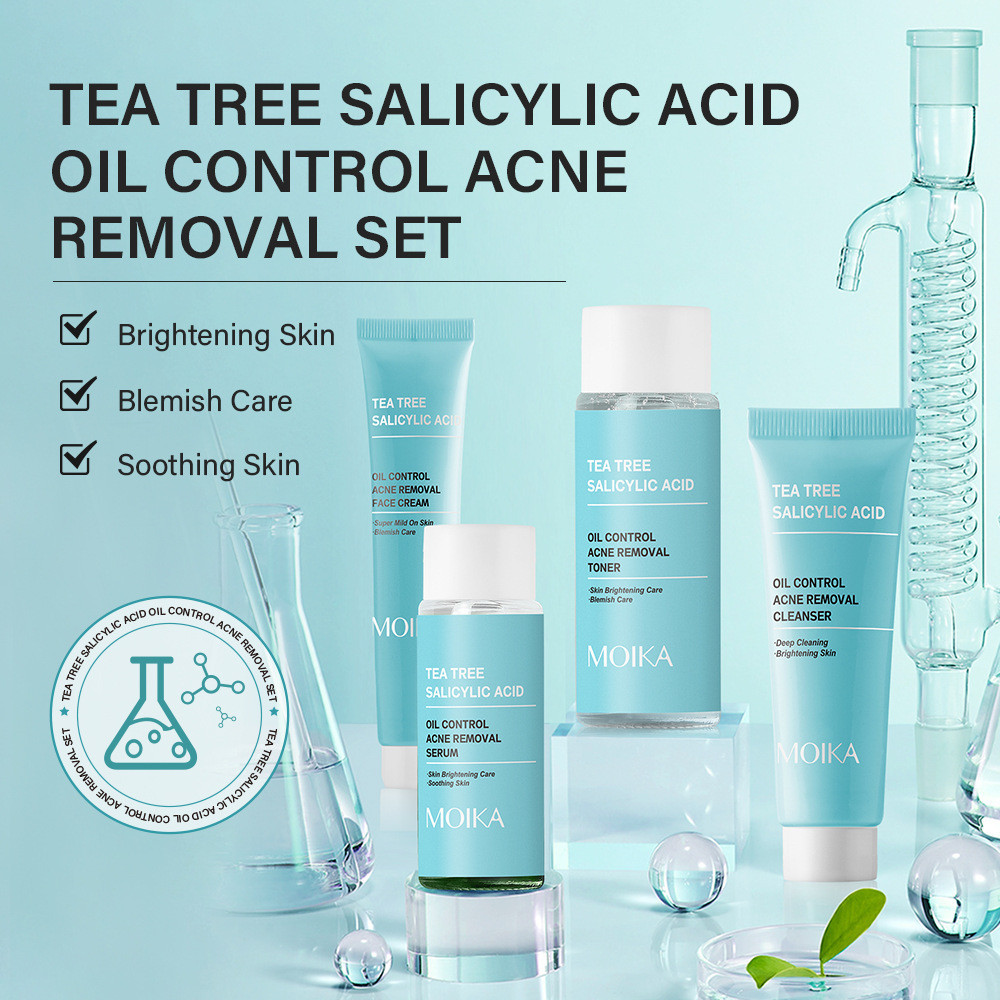 New Product#Tea Tree Oil Oil Control Anti-Acne Kit Firming Suit Oily ...
