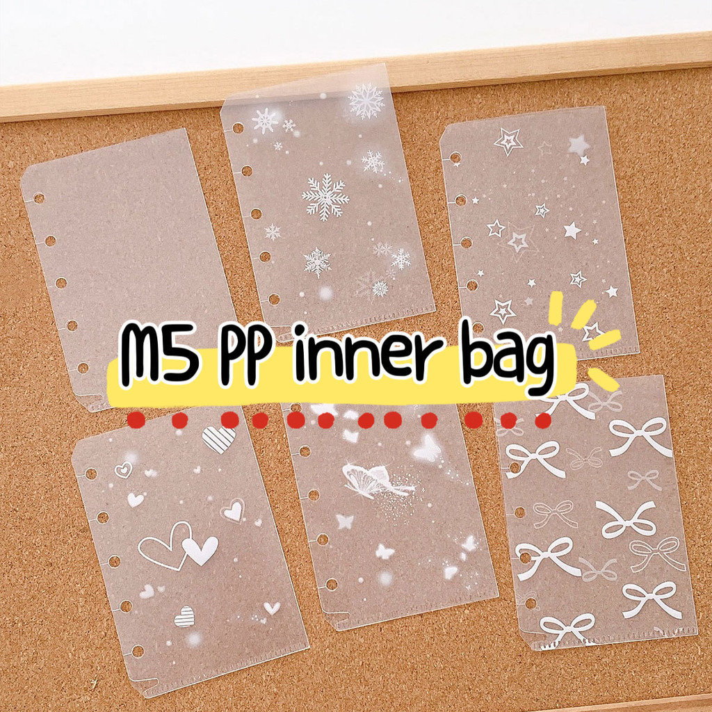 2/6Pcs M5 Loose-Leaf Binder PP Index inner bag 5 Hole Card Sleeve ...