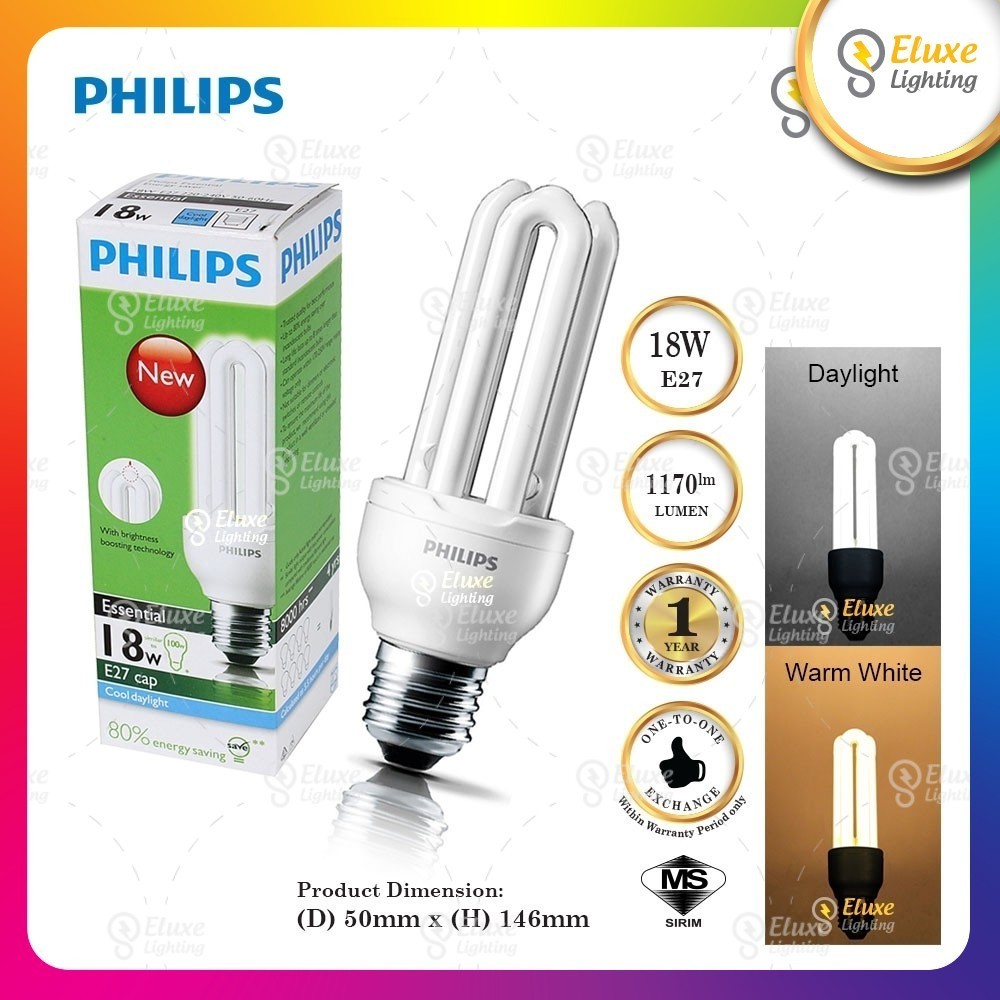 PHILIPS ESSENTIAL 3U 18W E27 BULB DL/WW | Shopee Malaysia