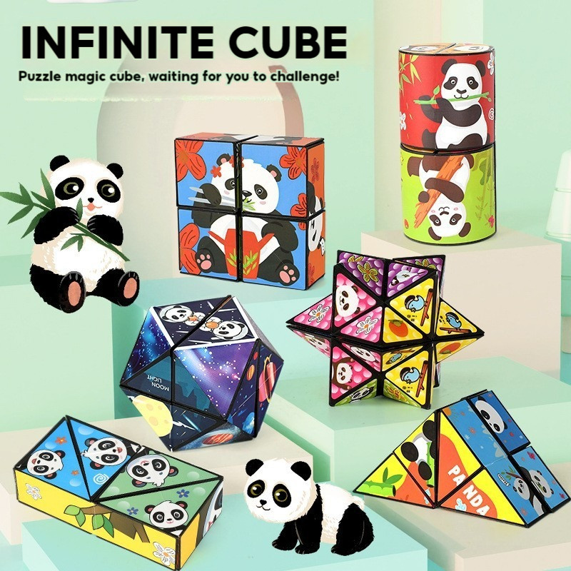 Magic Cube Cute Panda Theme Kids Puzzle Geometric Cube Infinite Flip ...