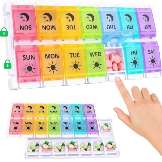 Pill Cartridge POP UP Lid Easy To Open Box For 1 Week 14 Compartments ...