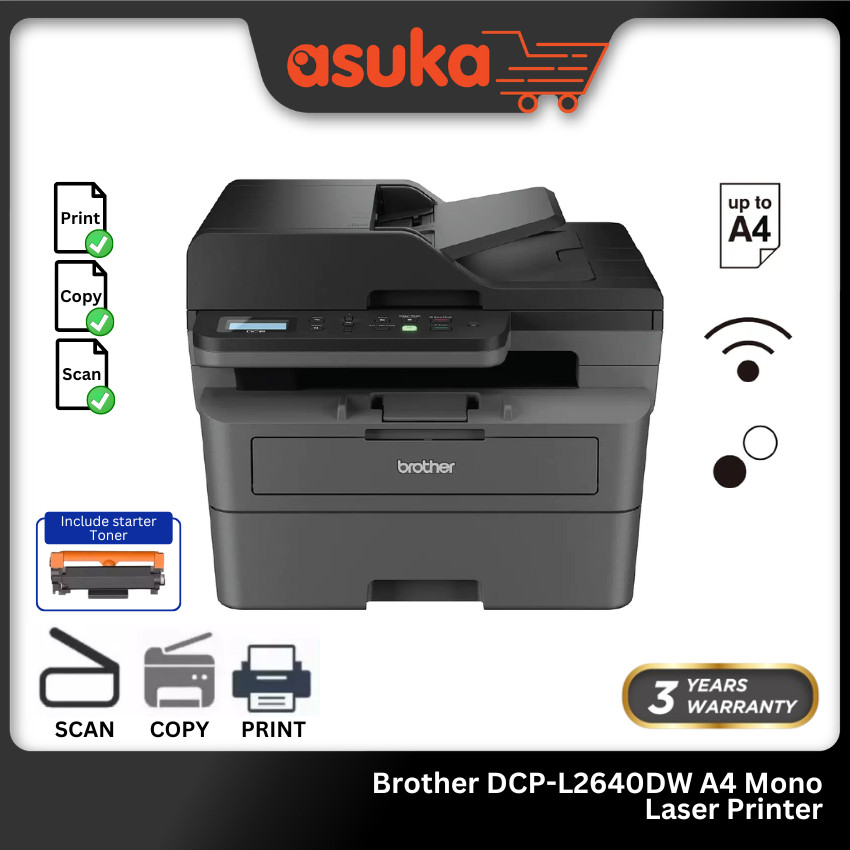 Brother DCP-L2640DW A4 Mono Laser Printer (Print/Scan/Copy/Duplex/Network/Wireless/ADF/3 yrs ...