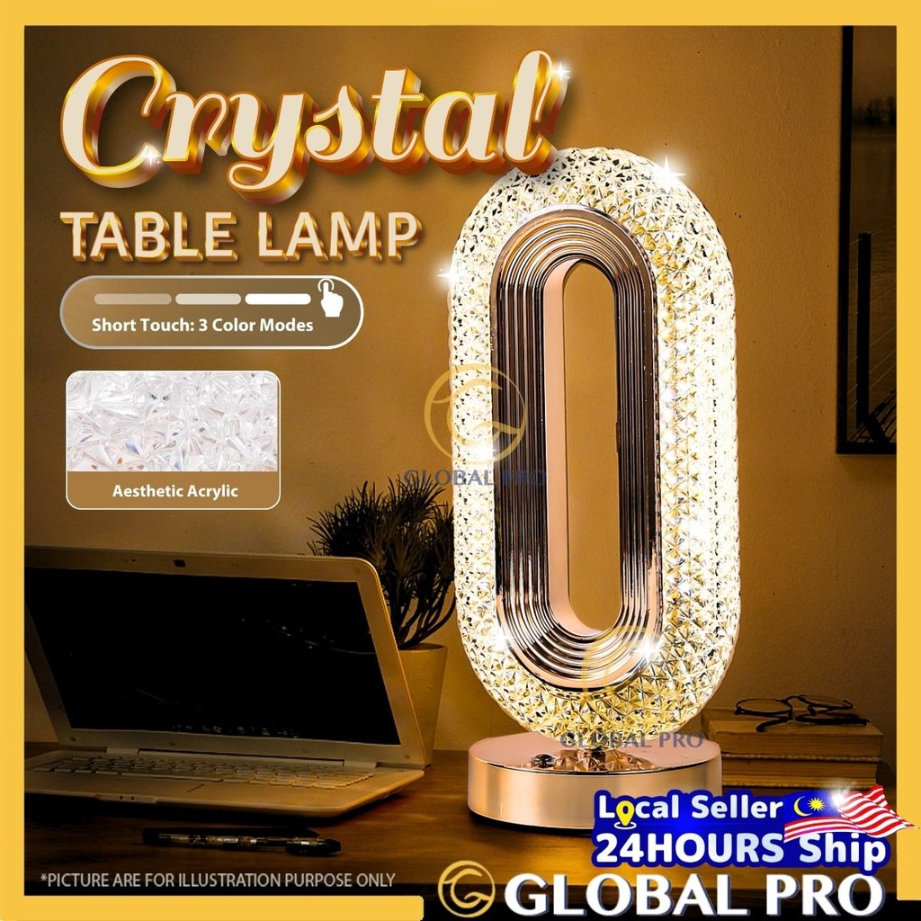 CRYSTAL Modern Table Lamp Oval Table Lamp Dimmable Touch Lamp with 3 ...