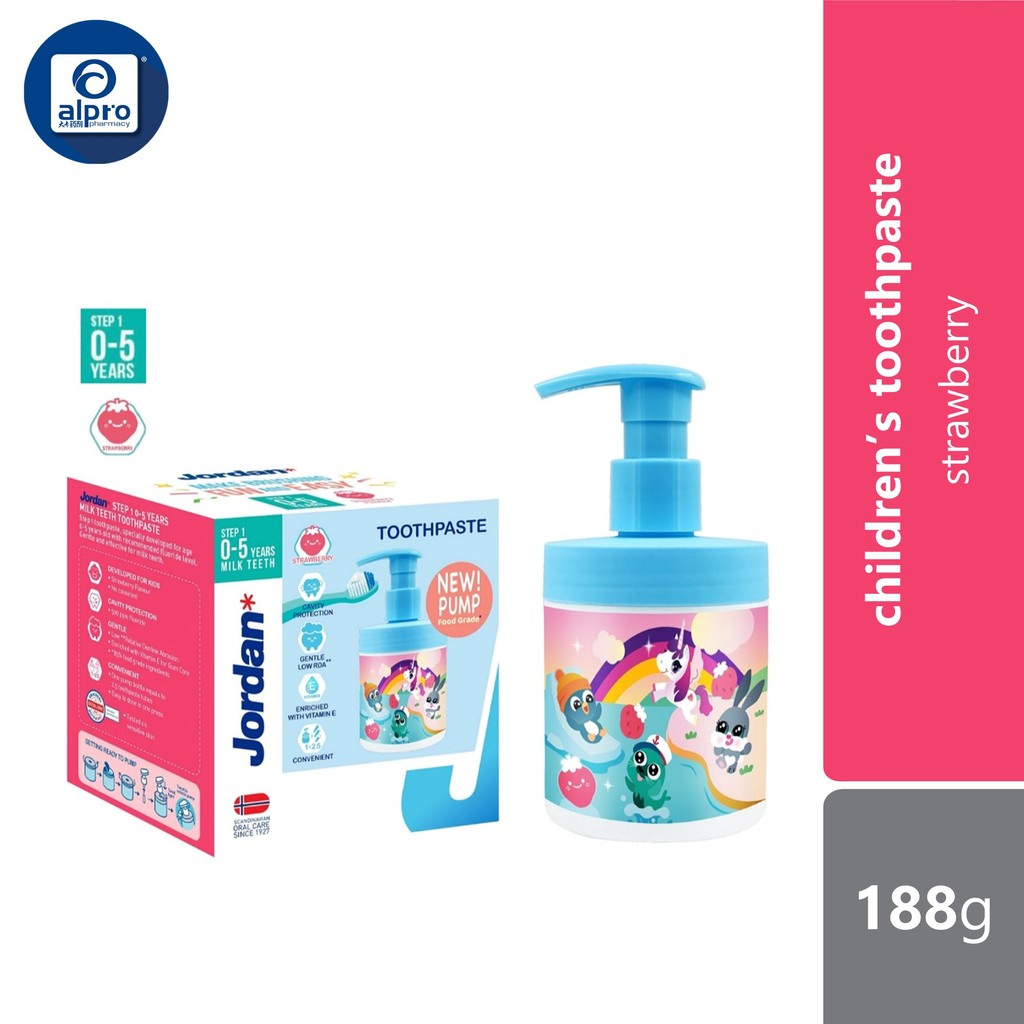 Jordan Toothpaste Pump Step 1 Strawberry 188g | Effective for Milk ...