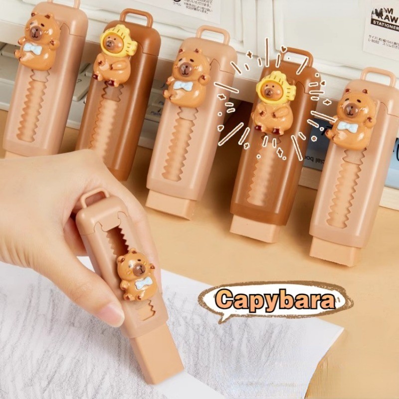 Kawaii Retractable Eraser Cute Capybara Korean Stationery Rubber ...