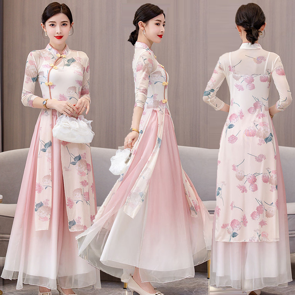 M-4XL Cheongsam Outfit Muslimah Set Costume Qipao Baju Kurung Moden ...