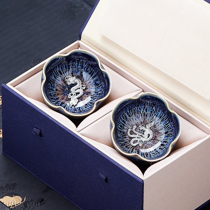 Inlaid Silver Teacup Tea Jianzhan Master Cup Kiln Change Tianmu Handmade Chinese Tea Set Kung Fu ...