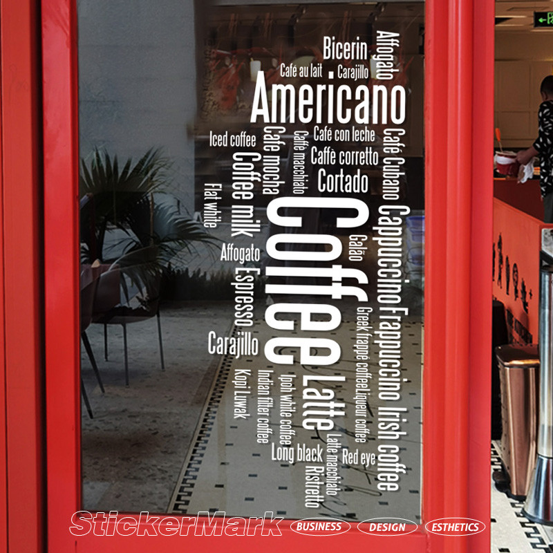 Coffee Shop Glass Door Creative ins Stickers Cafe Sliding Door Window ...