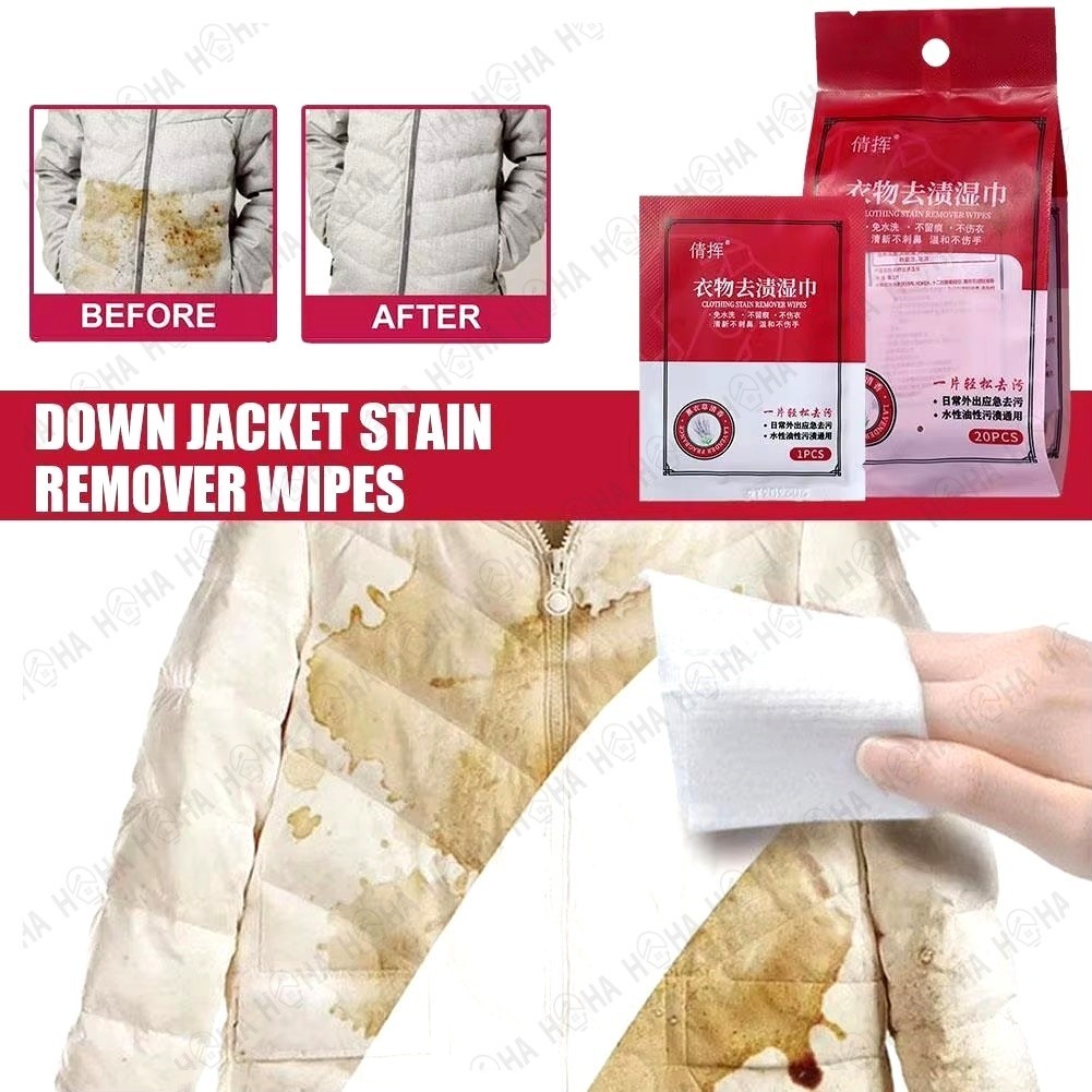 【20PC Individual Pack】JOM Clothing Stain Remover Wipes Hand-Free Wash ...