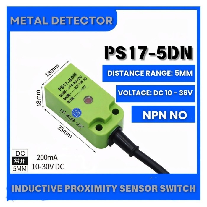 Proximity SENSOR PS17-5DN NPN NO NORMALY OPEN DC12-24V 3 WIRE | Shopee Malaysia