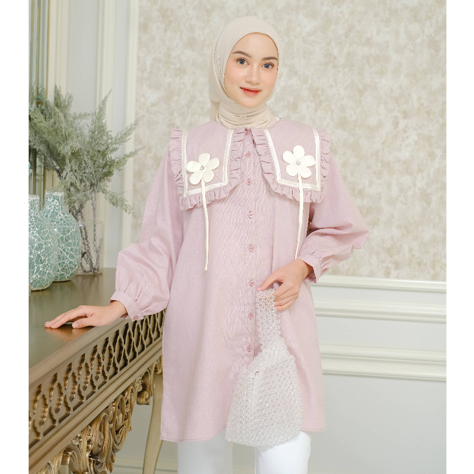 Ilayda Tunic | Tunic With Ruffle And Flower Model | Shopee Malaysia