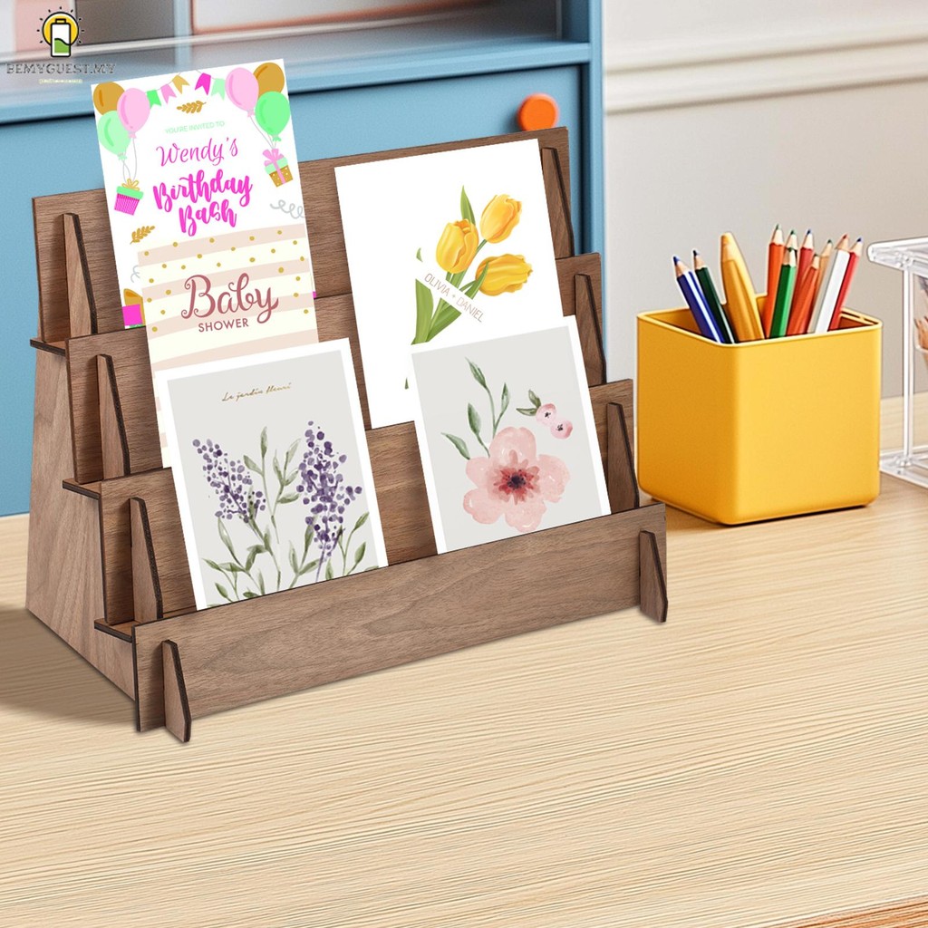 Card Display Stand Wood Postcard Display Rack 4 Layer Decorative Rack ...