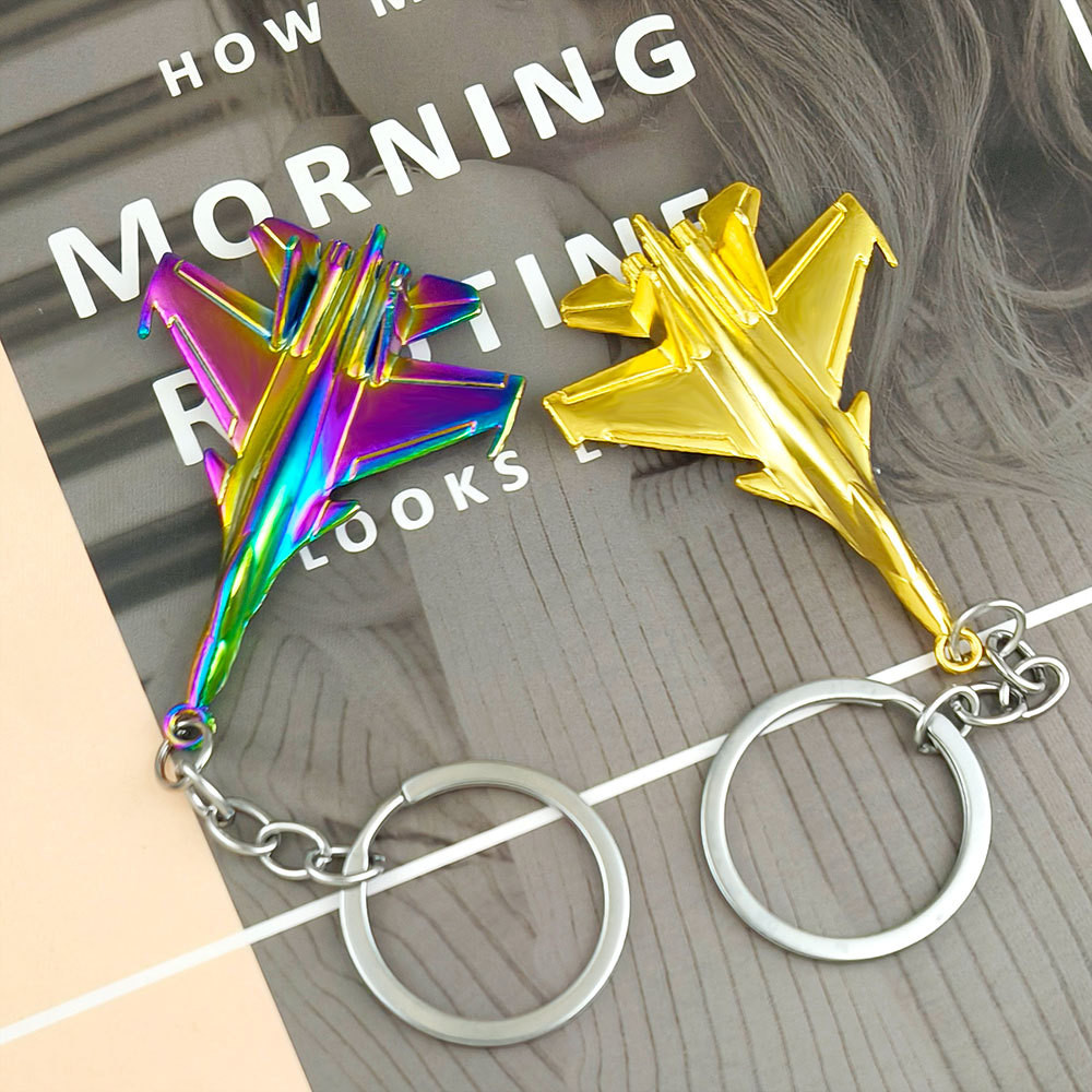 Colorful Metal Airplane Keychain Aviation Fighter Jet Model Key Ring ...