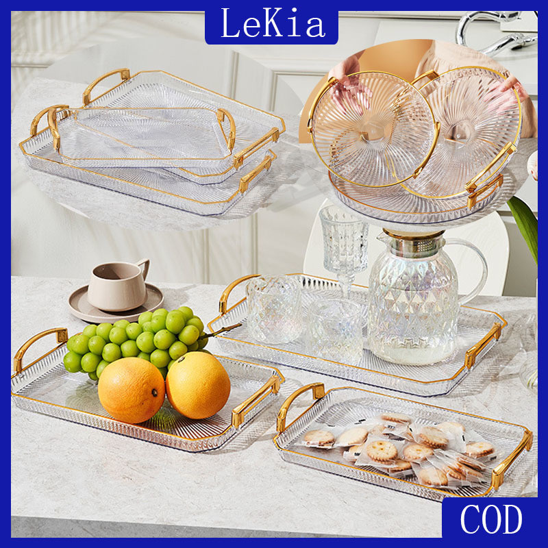 Transparent Food Tray Gold Handle Modern Luxury Style Home Decor Tray ...