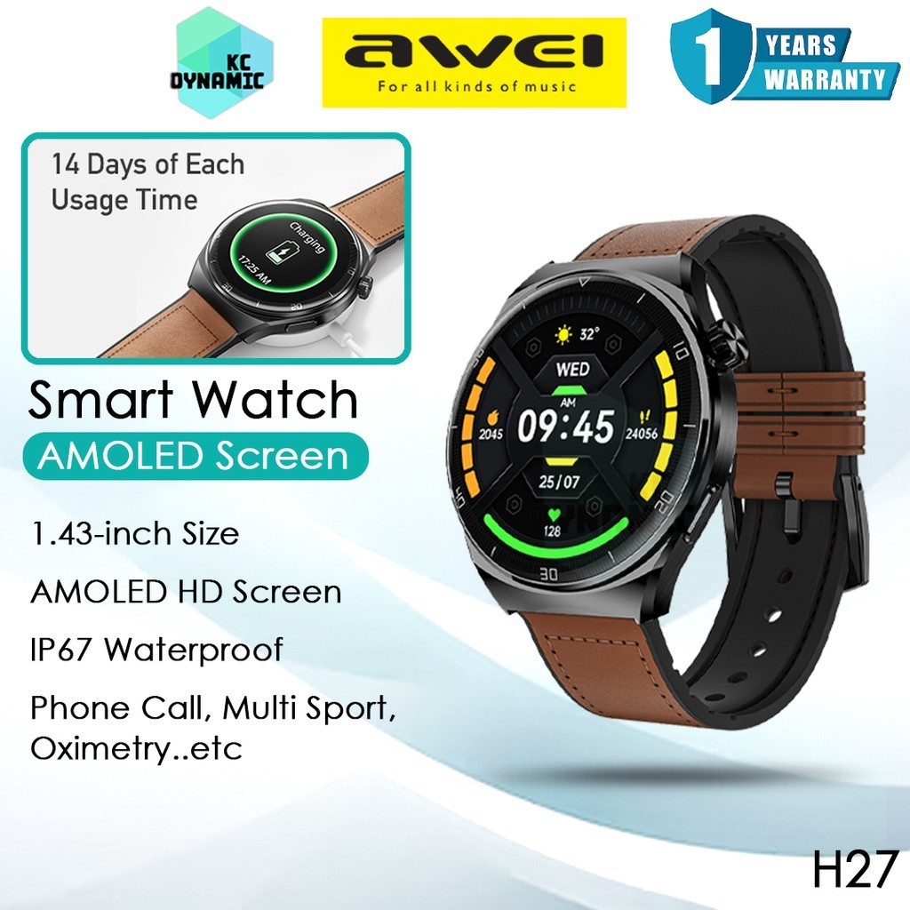Awei H27 Smart Watch 1.43inch AMOLED Display Phone Call Sport Outdoor ...