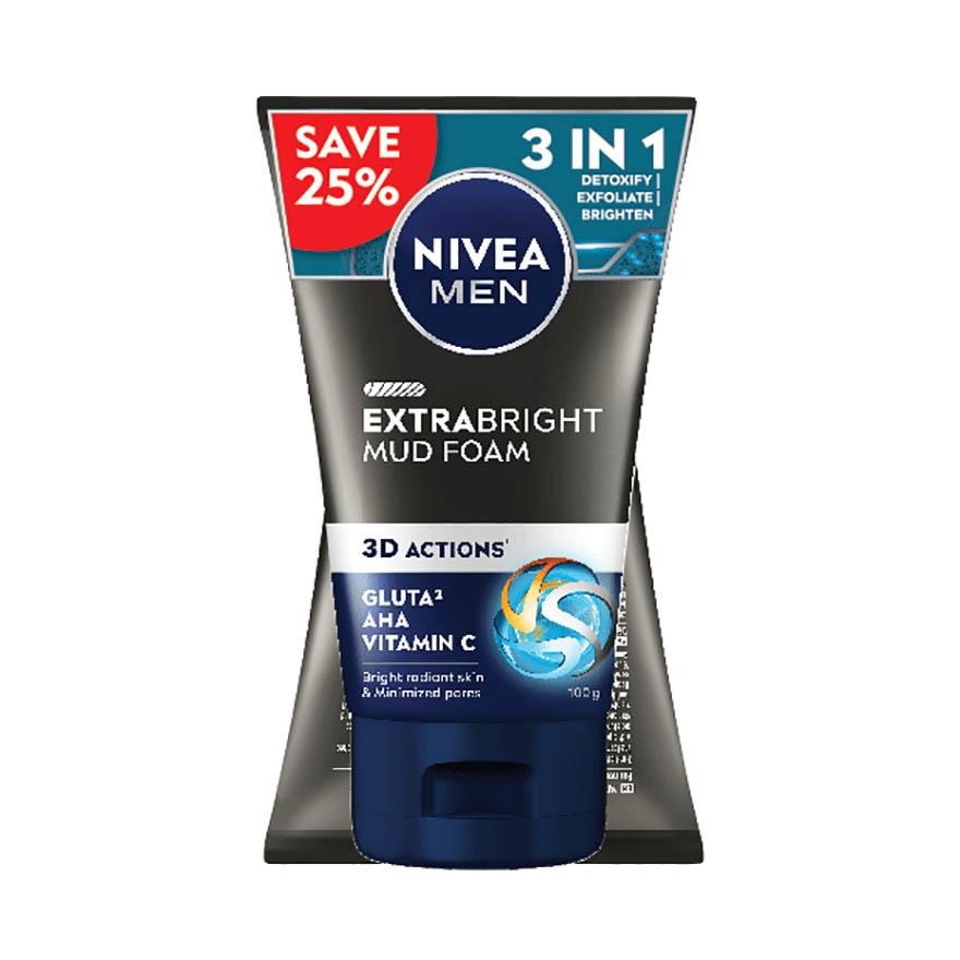 NIVEA FOR MEN Extra Bright Mud Foam Twin Pack 2x100g | Shopee Malaysia