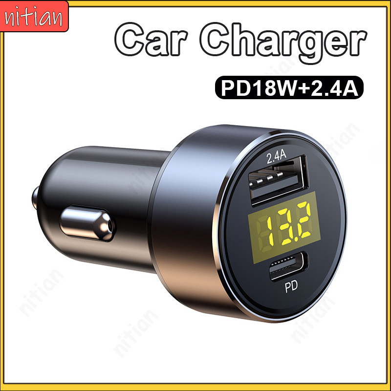 Car Charger 12V-24V PD18W+QC3.0 Dual Ports Fast Charging Charger 2.4A ...