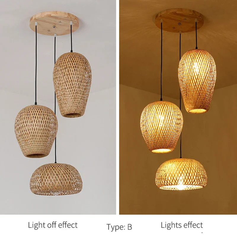 Candelier Jepun Lampu Loket Rotan Buluh Asli Buatan Tangan Tenun Lampu ...