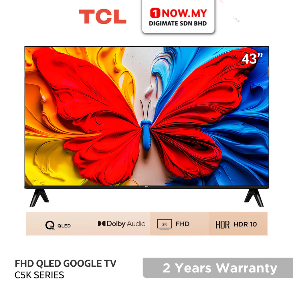 TCL 43” S5K FHD QLED Google TV 43S5K | HDR 10 Dolby Audio TV Pintar 智能电视 | Shopee Malaysia