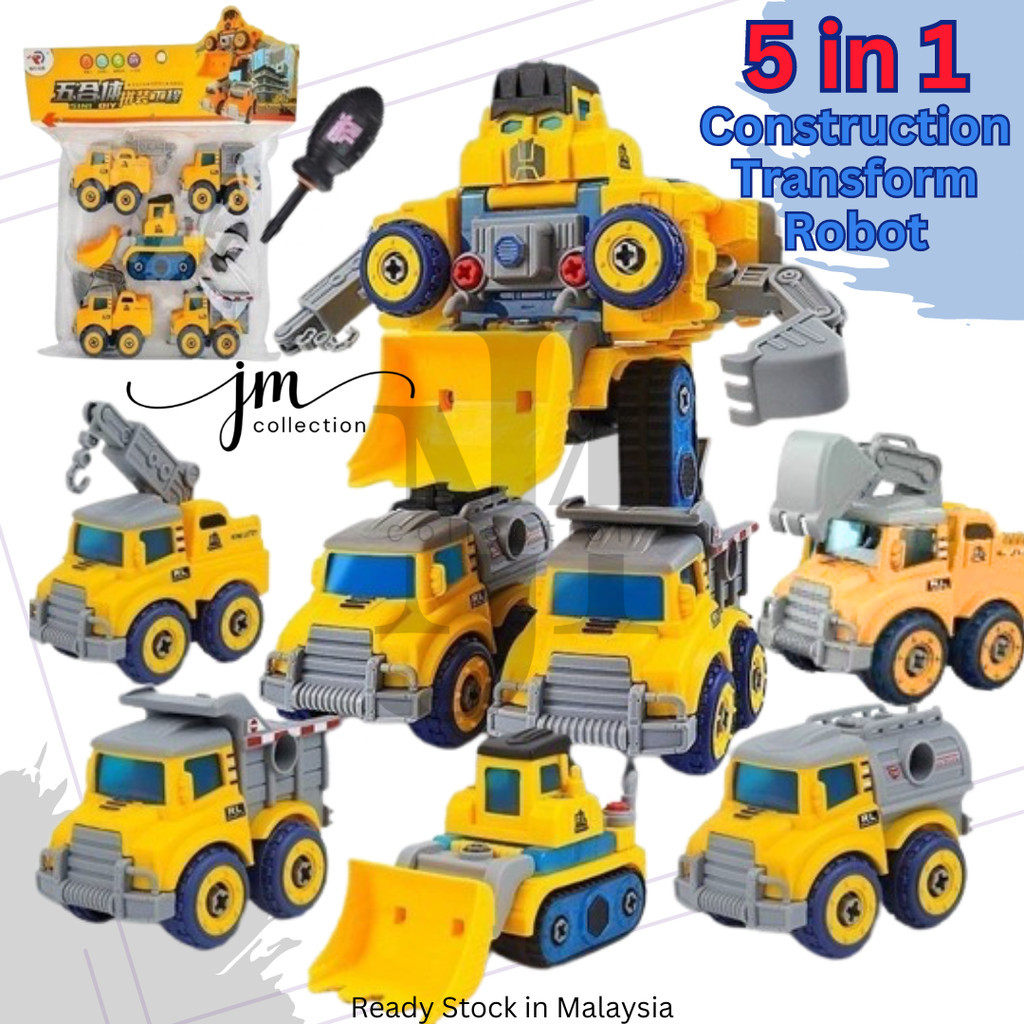 Ready Stock !!! 5 IN 1 Construction Transform Robot DIY Disassembly Toy ...