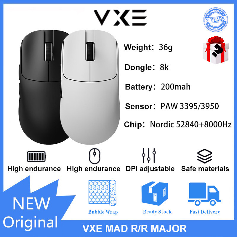 VXE MAD R/R MAJOR wireless dual-mode gaming mouse PAW3395/3950 supports wired/wireless 8k ...